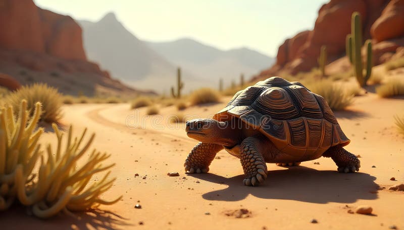 A Wise Tortoise with a Patterned Shell Slowly Traversing a Sunlit ...