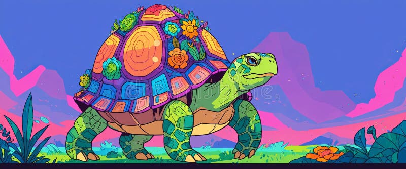 A Wise Tortoise in the Style of Intricate Psychedelic Landscapes, Flat ...