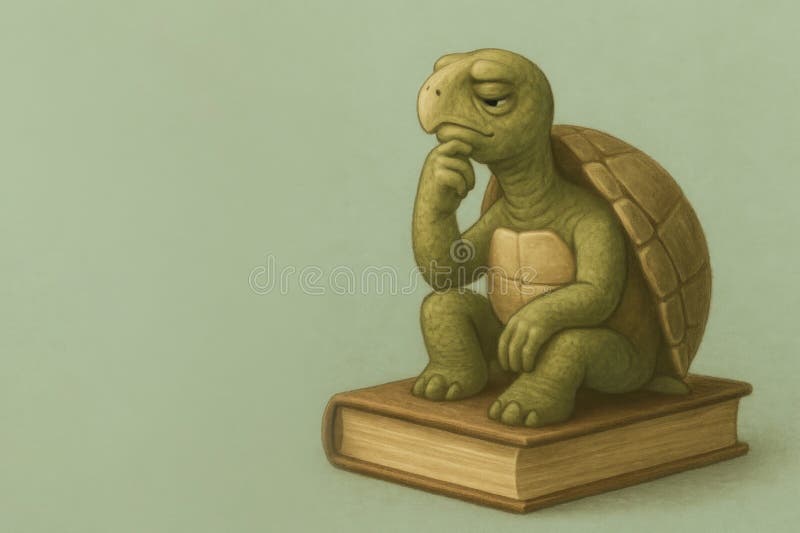 A Wise Turtle Sits Thoughtfully on an Old Book. Space for Text. Stock ...