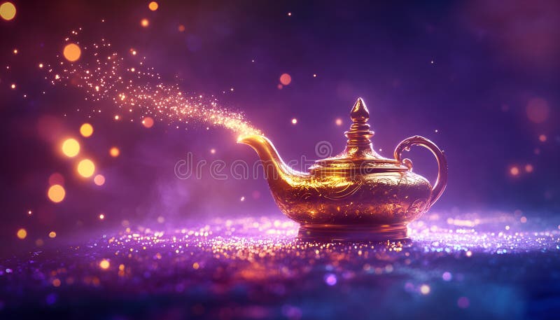 Wish Lamp - Genie Coming Out of the Bottle Stock Image - Image of help ...