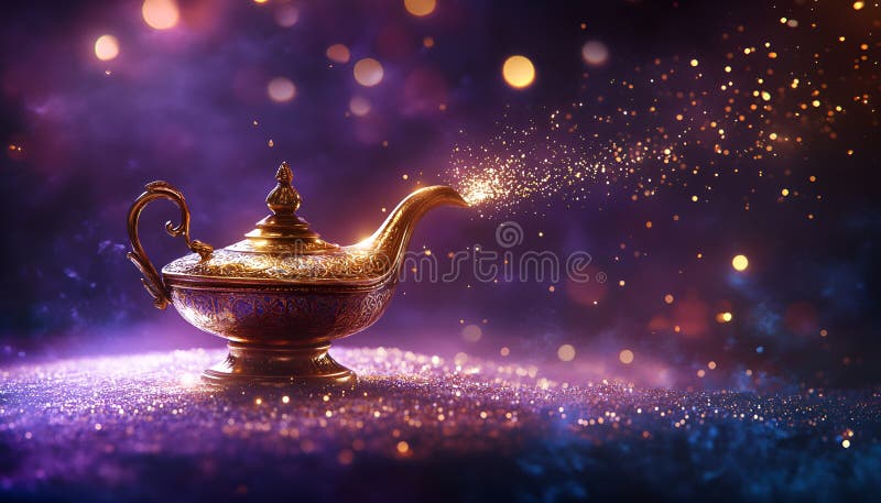 Wish Lamp - Genie Coming Out of the Bottle Stock Photo - Image of ...