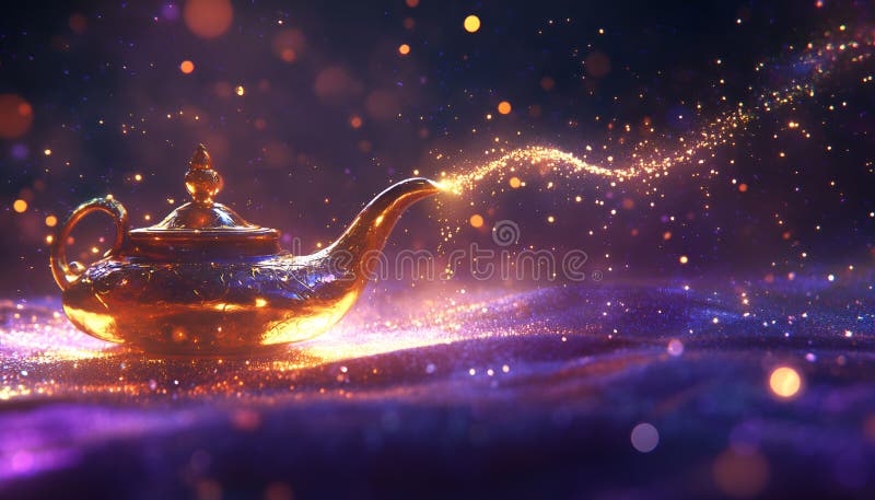 Wish Lamp - Genie Coming Out of the Bottle Stock Photo - Image of magic ...