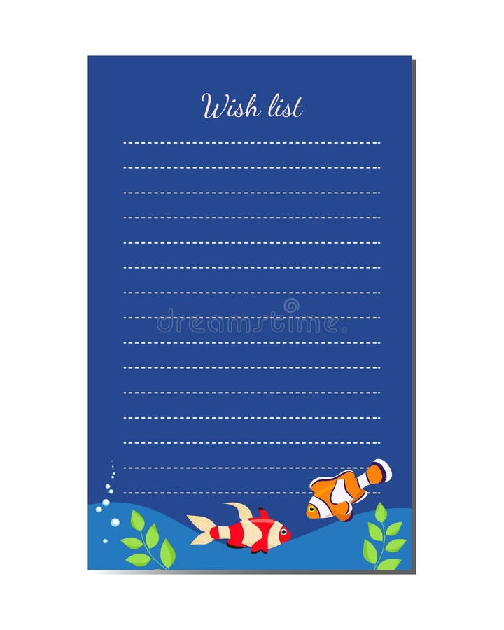 Wish List Marine Design with Exotic Fish. Printable Organizer Page ...
