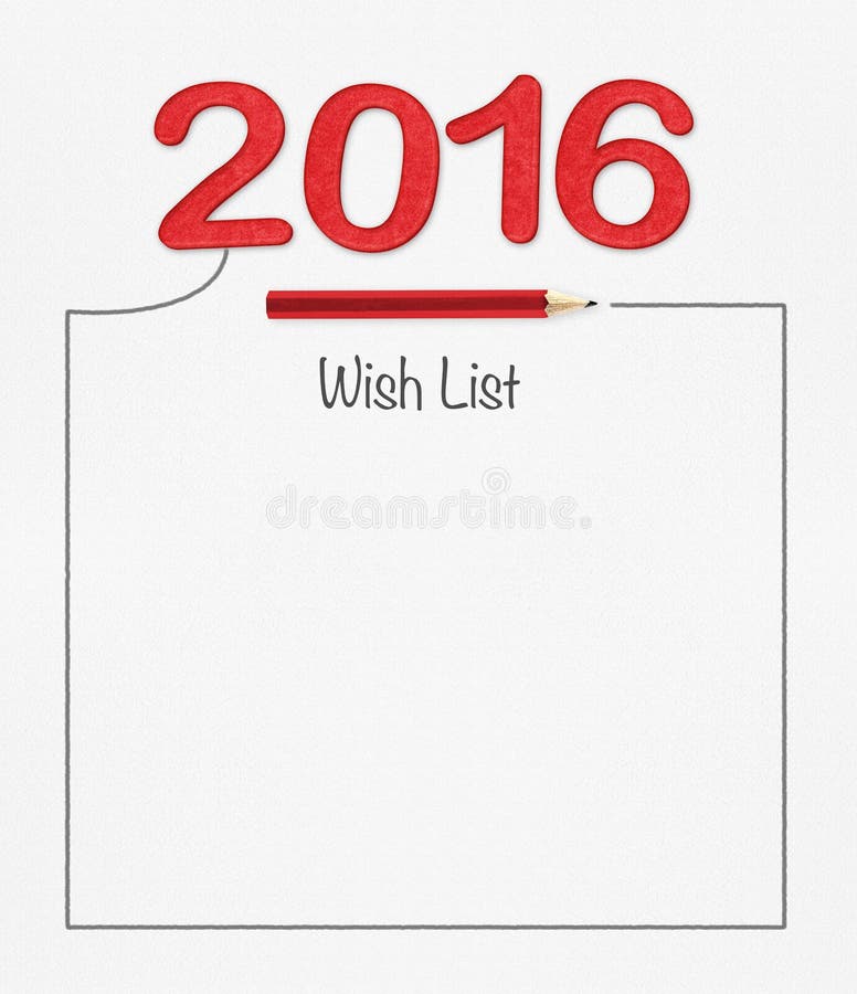 2016 Wish List on White Paper with Pencil and Drawing Frame,mock Up for ...
