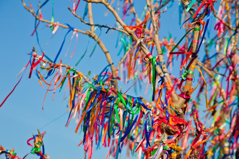 Wish Tree with red ribbons stock image. Image of tree - 30839091