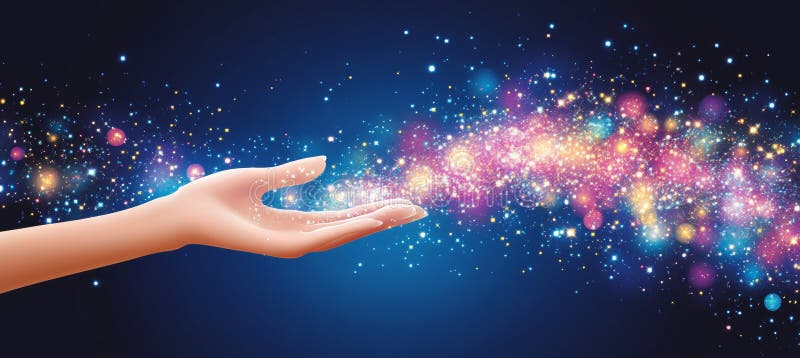 A Wisp of Magic a Hand Interacting with a Radiant Galaxy of Digital ...