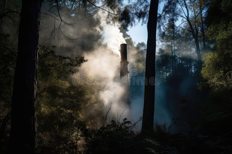 Wisps of Smoke Rise Peacefully from Chimney in Forest. Generative AI ...