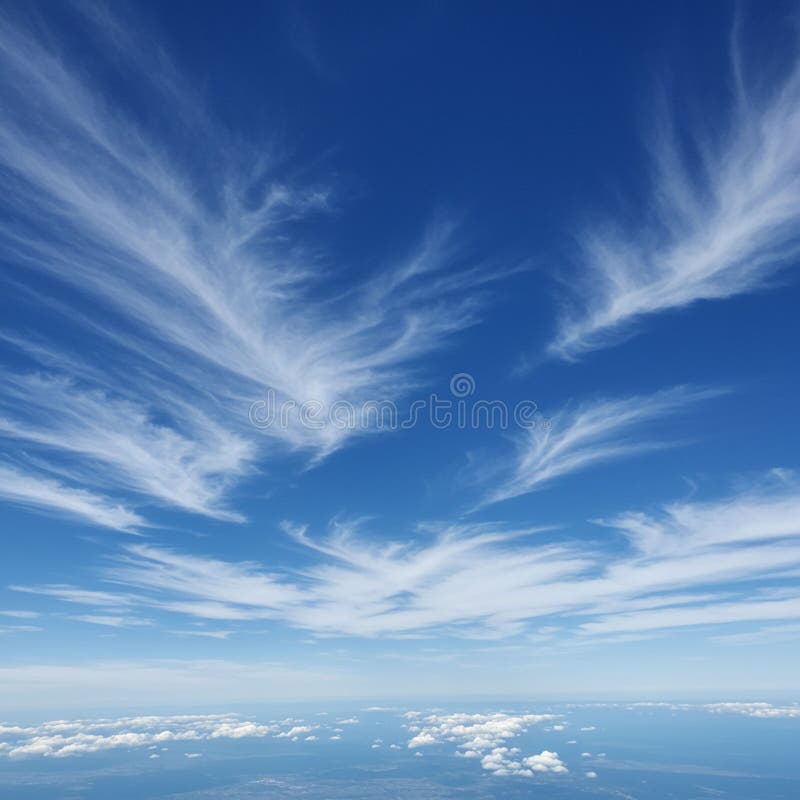 Wispy Cirrus Clouds Stretch Across a Deep Blue Sky, Creating Feather-like Patterns. Stock ...