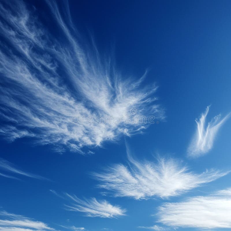 Wispy, Feather-like Cirrus Clouds Stretch Across a Deep Blue Sky. these ...