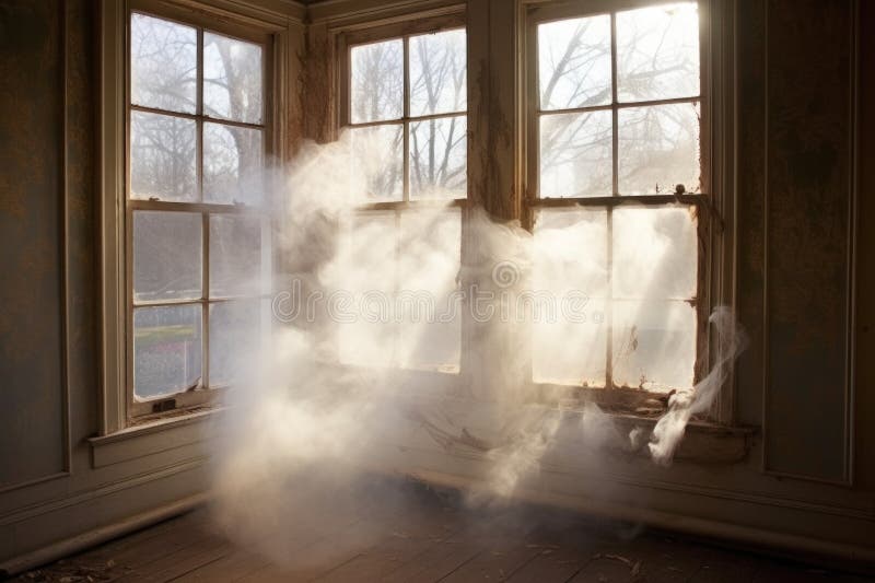 Wispy Smoke Trailing from a Cracked Open Window Stock Illustration ...
