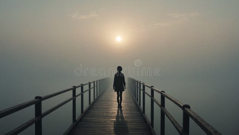 Wistful Solitude Silhouette of Loneliness on Desolate Bridge Anime ...