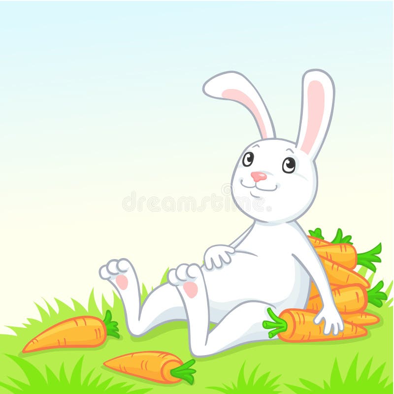 Wit konijn met wortel vector illustratie. Illustration of tekening ...