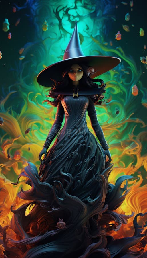 Witch on 3D Colorful Background. Generative Ai Stock Illustration ...