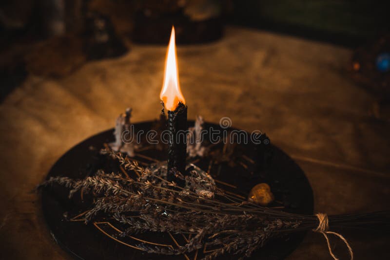 Wizard Altar with a Burn Candles, Magic Concept, Occult Stuff Stock ...