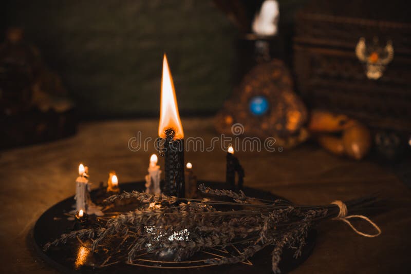 Wizard Altar with a Burn Candles, Magic Concept, Occult Stuff Stock ...
