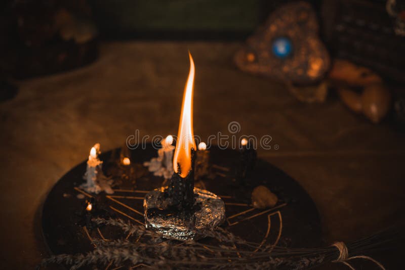 Wizard Altar with a Burn Candles, Magic Concept, Occult Stuff Stock ...