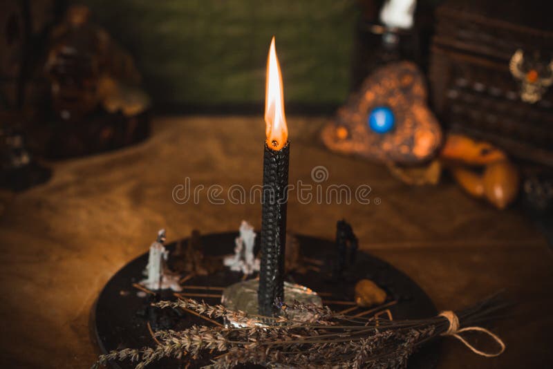 Wizard Altar with a Burn Candles, Magic Concept, Occult Stuff Stock ...