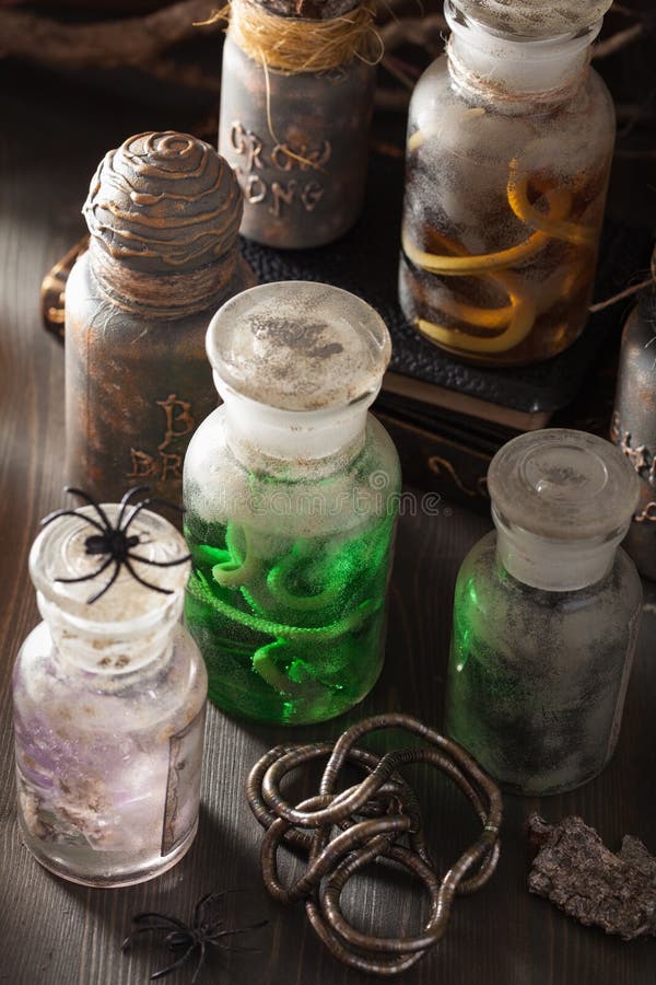 Witch Apothecary Jars Magic Potions Halloween Decoration Stock Image ...