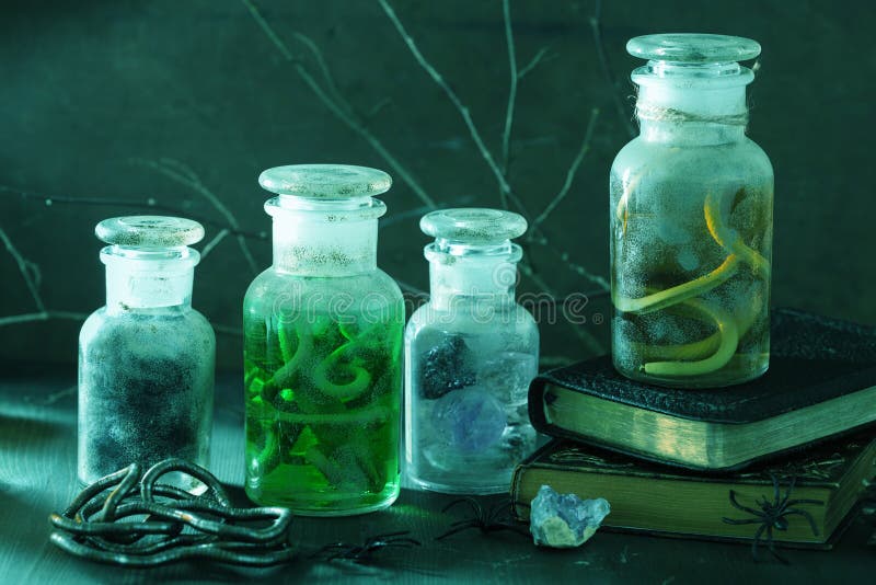 Witch Apothecary Jars Magic Potions Halloween Decoration Stock Image ...