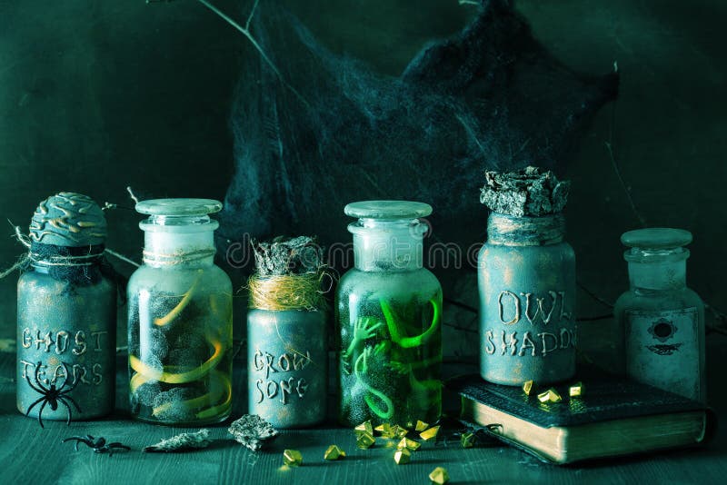 Witch Apothecary Jars Magic Potions Halloween Decoration Stock Image ...
