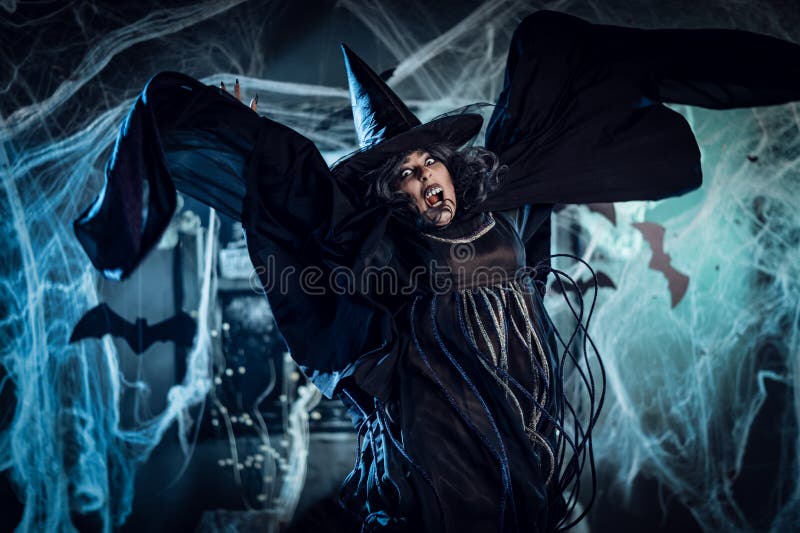 Witch Calls Evil Spirits stock photo. Image of angry - 102636974