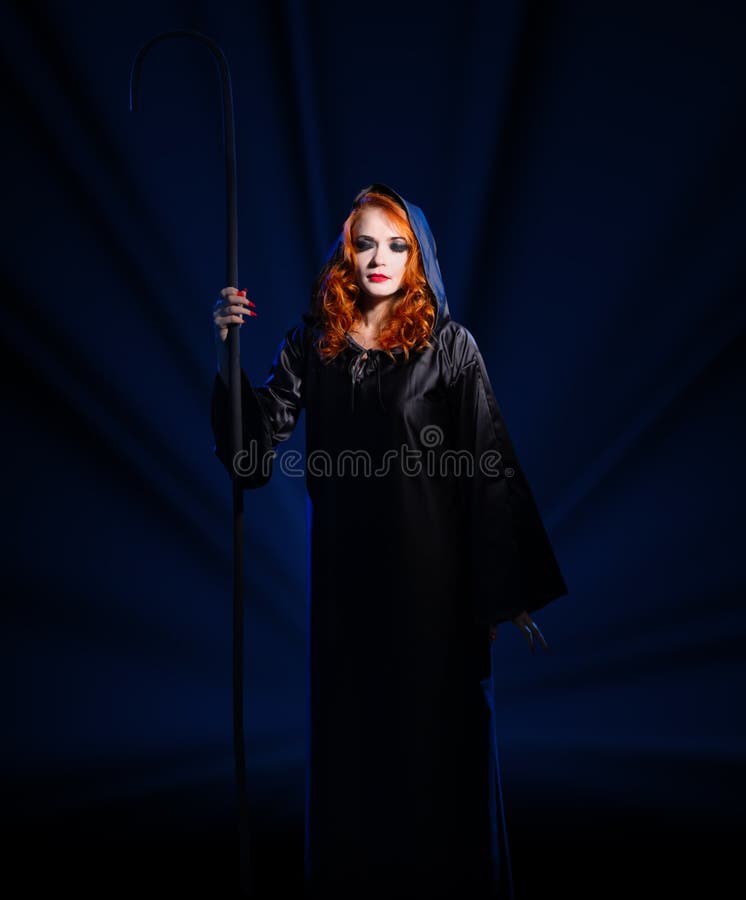 Witch on Blue Rays Background Stock Image - Image of fairy, night: 45347501