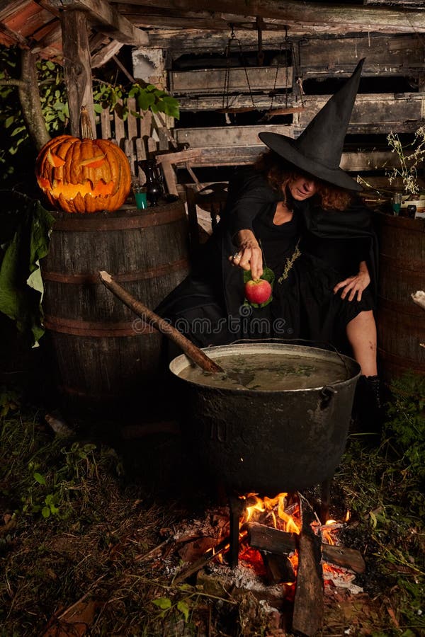 Witch boiling spells stock image. Image of holiday, figure - 133150751
