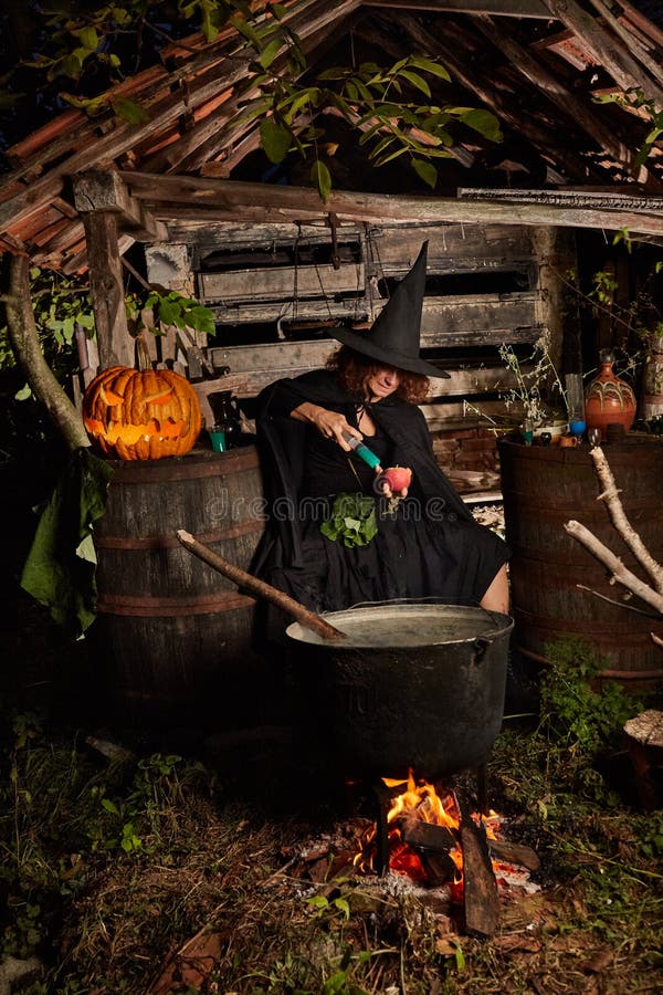 Witch boiling spells stock photo. Image of dark, costume - 133150856