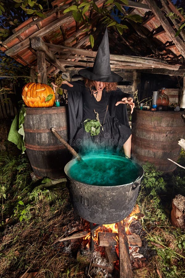 Witch boiling spells stock photo. Image of cast, barn - 133150810