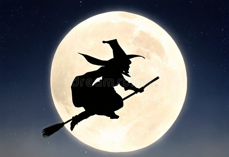 A Witch on a Broom with the Moon in the Background at 22-9-2024 Stock ...