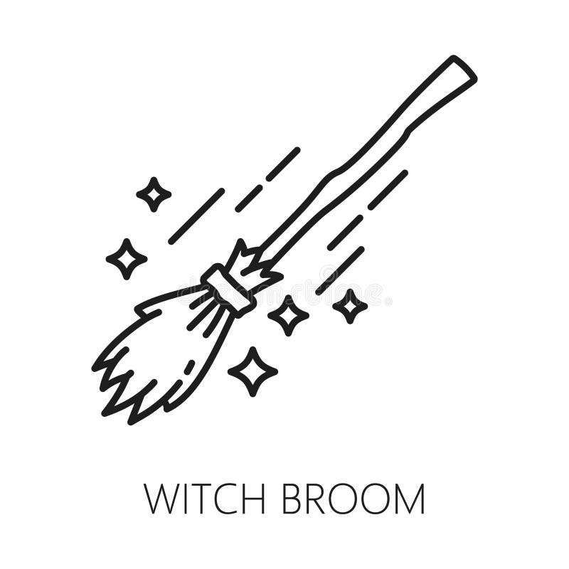Witch Broom, Witchcraft and Magic Line Icon Stock Vector - Illustration ...