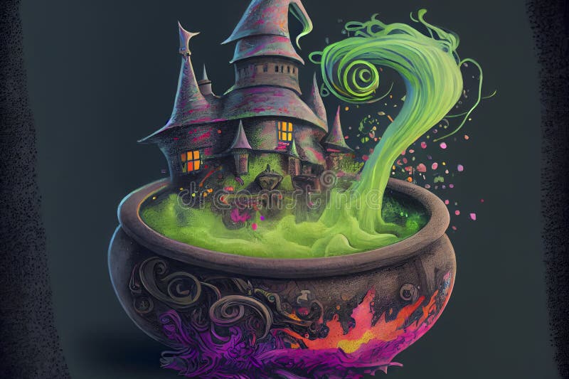 A Witch Bubbling Cauldron, Wizardry and Magic, Generative Ai Stock ...