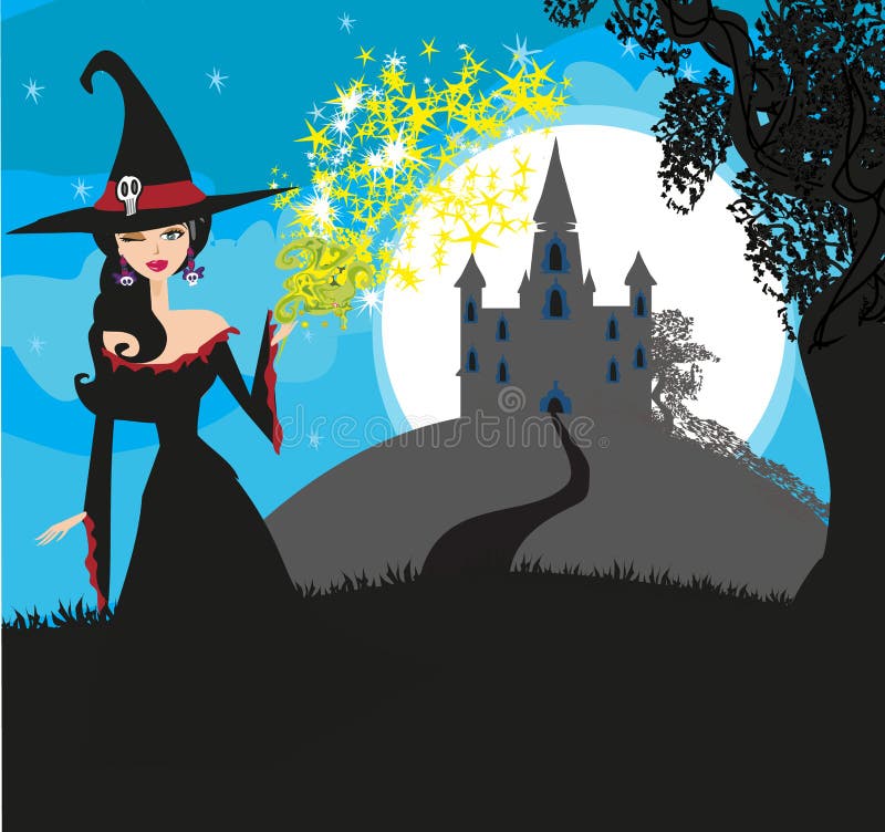 Witch casting curse stock vector. Illustration of decorative - 100115397