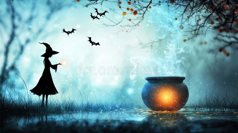 Witch Casting a Spell with a Cauldron Stock Illustration - Illustration ...