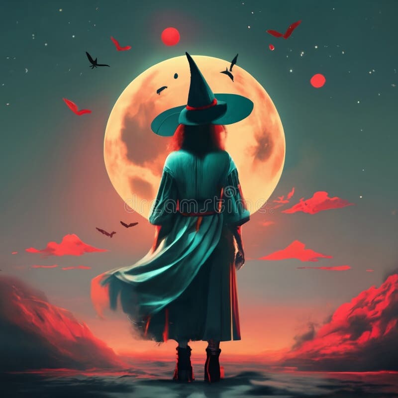A Witch Casting a Spell Under a Blood Red Moon. Generated Ai Stock ...