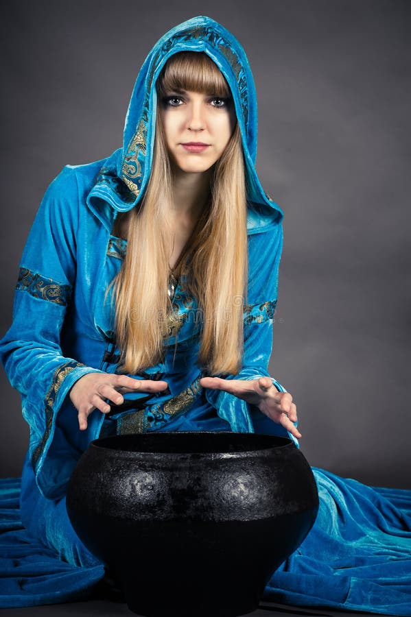 Witch with cauldron stock photo. Image of relaxed, caucasian - 36693622