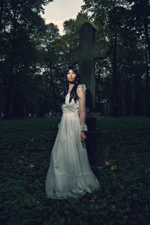 Witch from the Cemetery, in Front of Cross Stock Image - Image of ...