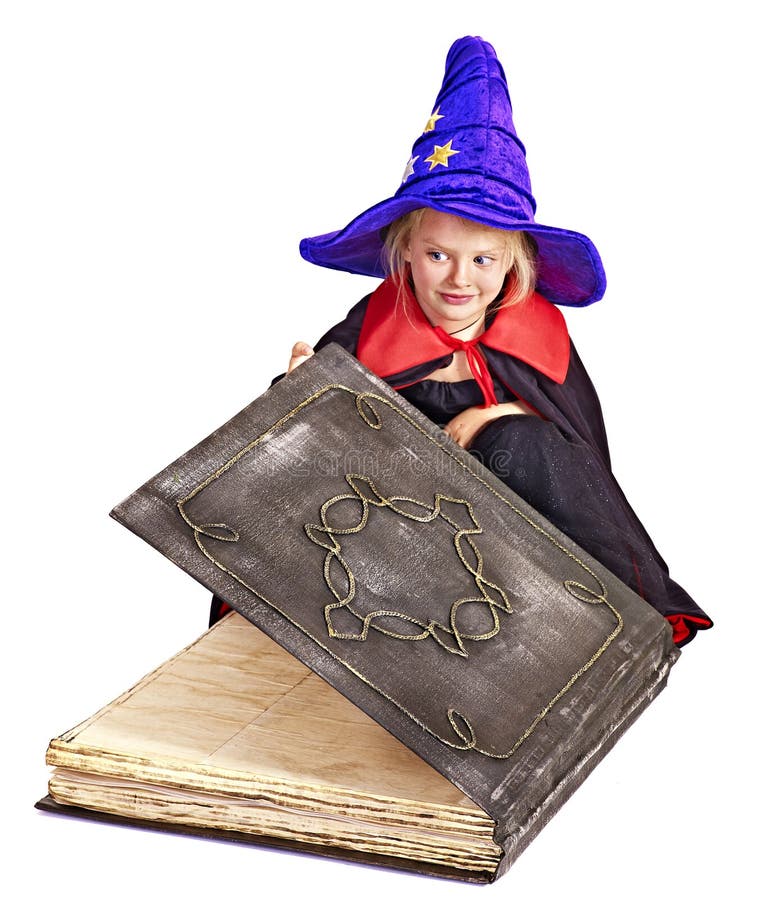 Witch child holding book. stock photo. Image of little - 21437552