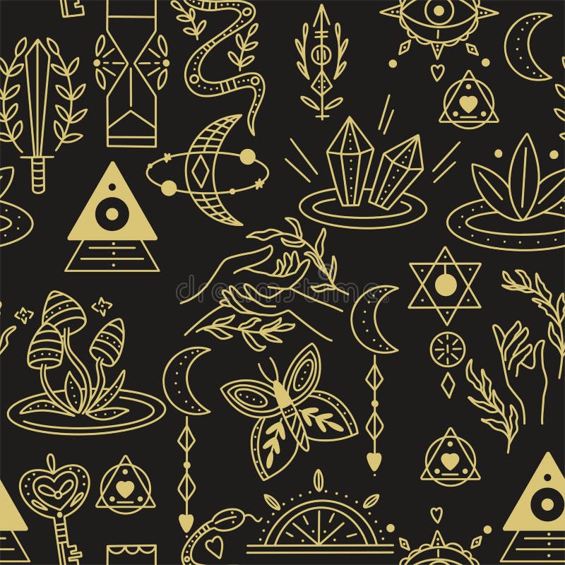 Witch Craft Magical Symbols Seamless Pattern Stock Vector ...