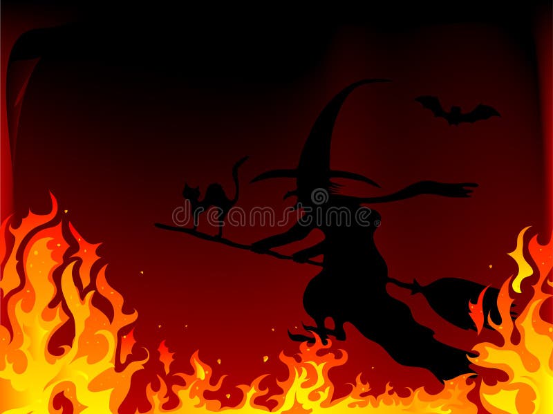Witch in fire stock vector. Illustration of broom, abstract - 16471421