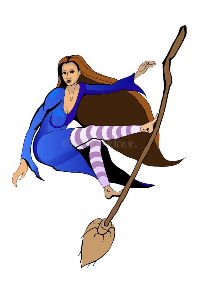 Witch Flying on a Broomstick Like Surfing Stock Vector - Illustration ...