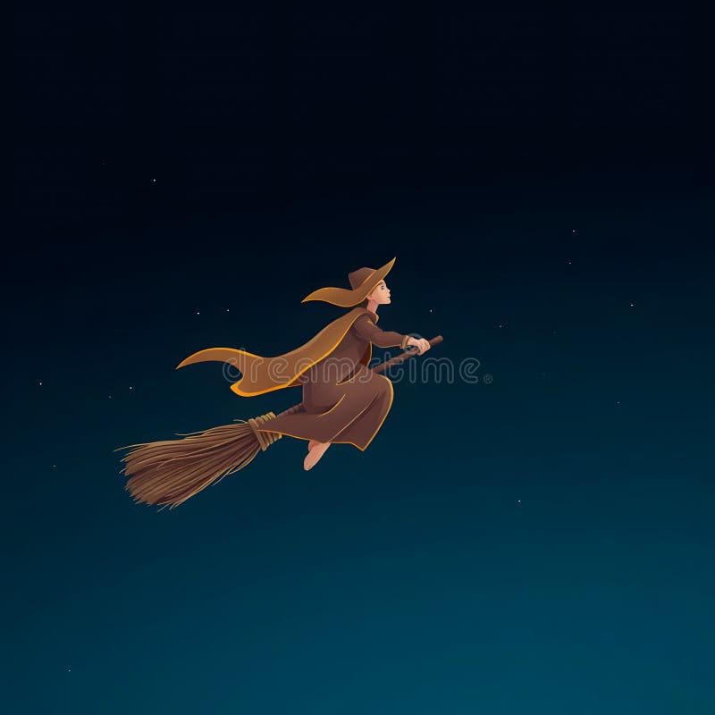 A Witch Flying on Her Broomstick Under a Starry Night Sky Stock Image ...