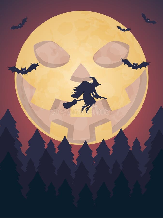 Witch Flying Over Moon Stock Illustrations – 341 Witch Flying Over Moon ...