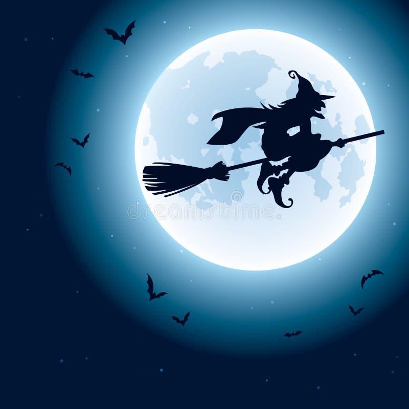 Witch Flying Over Moon Stock Illustrations – 660 Witch Flying Over Moon ...