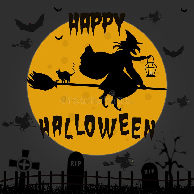 Witch flying over the moon stock vector. Illustration of design - 44595480