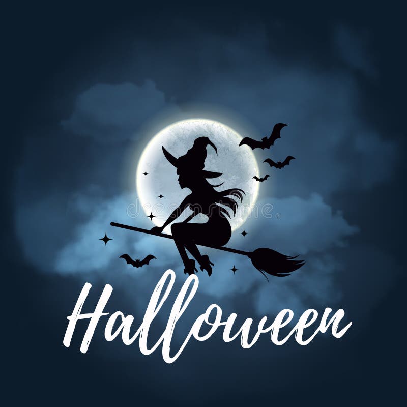 Witch Flying Over the Moon. Vector Illustration. EPS 10. Stock Vector ...