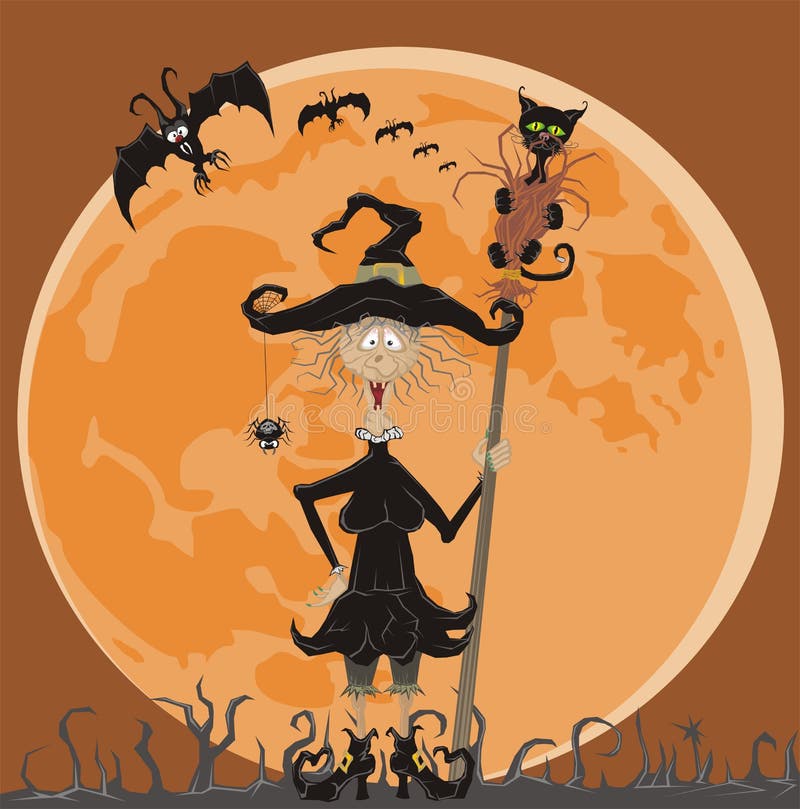 Witch and full moon stock vector. Illustration of cartoon - 26787749