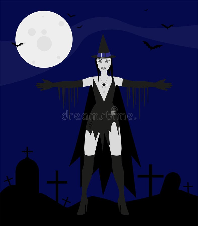 The Witch And The Full Moon Stock Illustration - Illustration of story ...
