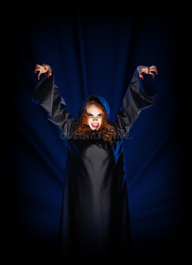 Witch on Blue Rays Background Stock Image - Image of human, night: 45347337