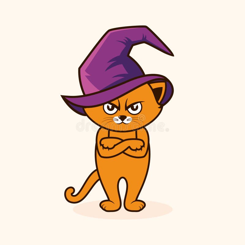 Grumpy Cat with Purple Witch Hat Vector Illustration Stock Vector ...